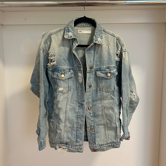 Zara | Jackets & Coats | Zara Distressed Oversized Denim Jacket | Poshmark